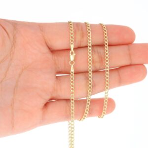 Nuragold 14k Yellow Gold 2.5mm Cuban Curb Link Chain Pendant Necklace, Mens Womens Jewelry 16" 18" 20" 22" 24" 26"