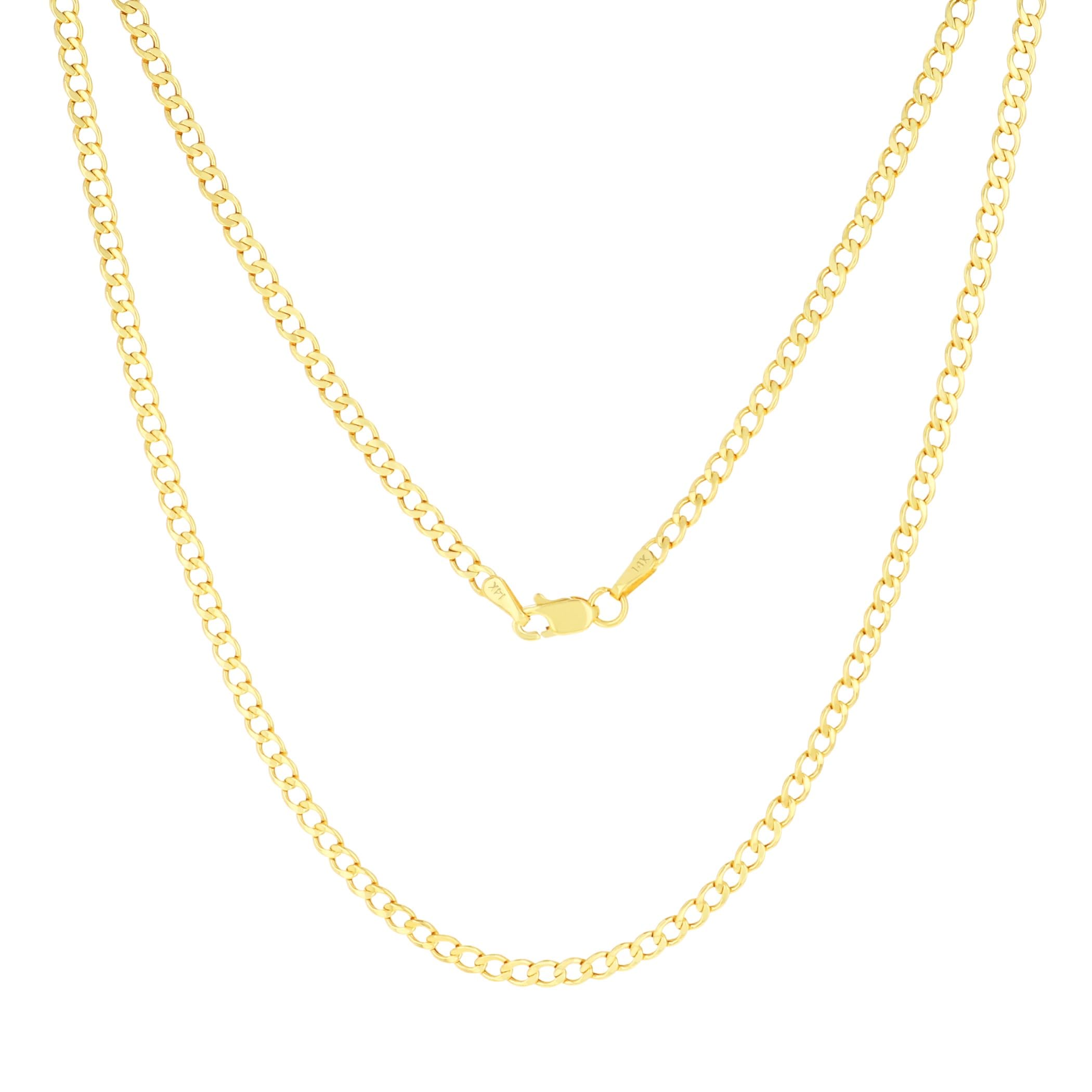 Nuragold 14k Yellow Gold 2.5mm Cuban Curb Link Chain Pendant Necklace, Mens Womens Jewelry 16" 18" 20" 22" 24" 26"