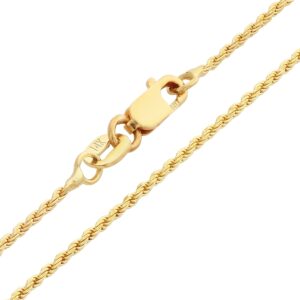 nuragold 14k yellow gold 1mm solid rope chain diamond cut link pendant necklace, mens womens jewelry 16" 18" 20" 22" 24" 26" 28" 30"