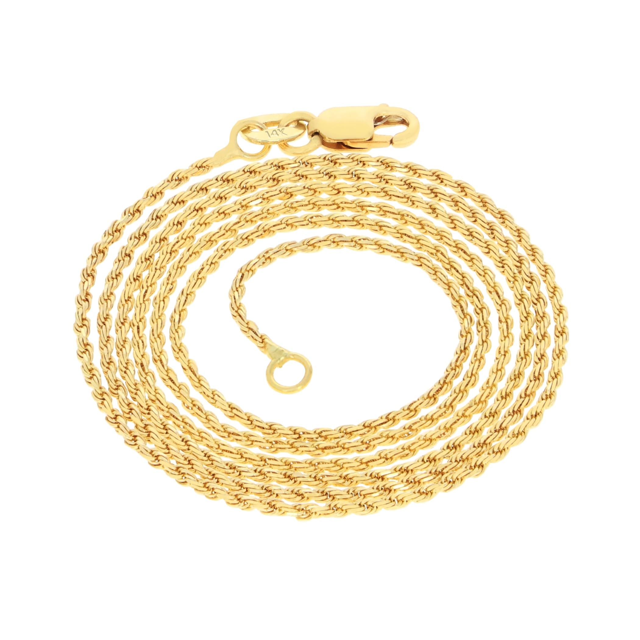 Nuragold 14k Yellow Gold 1mm Solid Rope Chain Diamond Cut Link Pendant Necklace, Mens Womens Jewelry 16" 18" 20" 22" 24" 26" 28" 30"