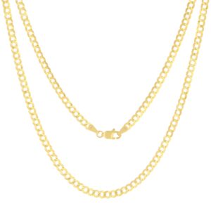 nuragold 14k yellow gold 4mm solid cuban curb link chain pendant necklace, mens womens jewelry 16" 18" 20" 22" 24" 26" 28" 30"