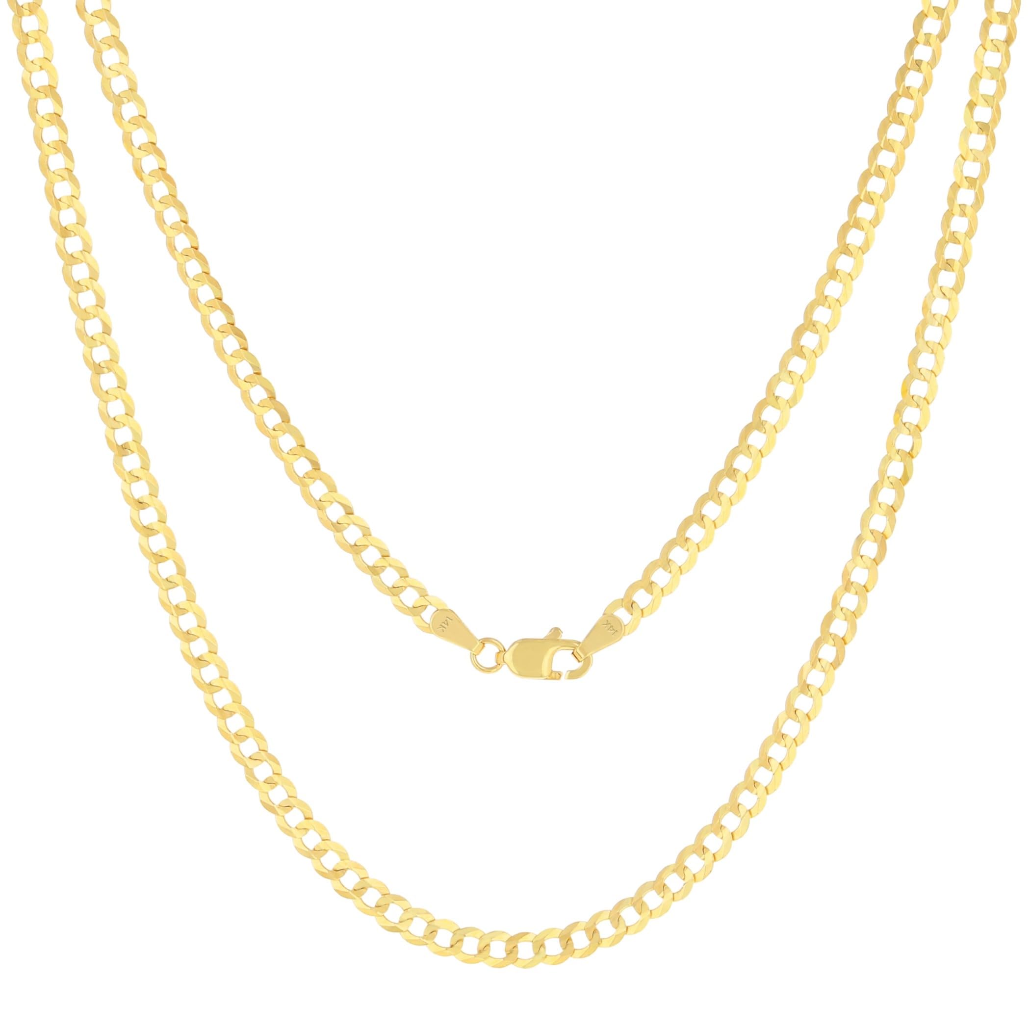 Nuragold 14k Yellow Gold 4mm Solid Cuban Curb Link Chain Pendant Necklace, Mens Womens Jewelry 16" 18" 20" 22" 24" 26" 28" 30"