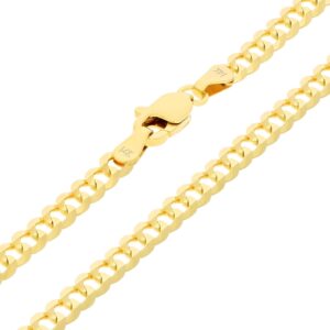 Nuragold 14k Yellow Gold 4mm Solid Cuban Curb Link Chain Pendant Necklace, Mens Womens Jewelry 16" 18" 20" 22" 24" 26" 28" 30"