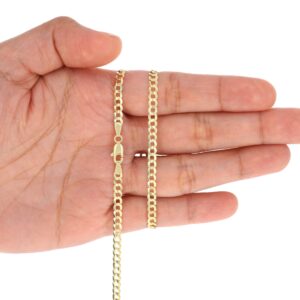 Nuragold 14k Yellow Gold 4mm Solid Cuban Curb Link Chain Pendant Necklace, Mens Womens Jewelry 16" 18" 20" 22" 24" 26" 28" 30"