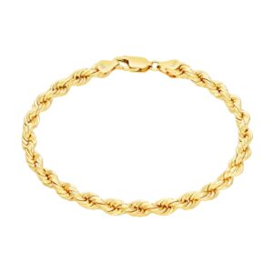 nuragold 14k yellow gold 5mm rope chain diamond cut bracelet, mens womens jewelry 7" 7.5" 8" 8.5" 9"