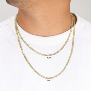 Nuragold 14k Yellow Gold 4mm Solid Cuban Curb Link Chain Pendant Necklace, Mens Womens Jewelry 16" 18" 20" 22" 24" 26" 28" 30"