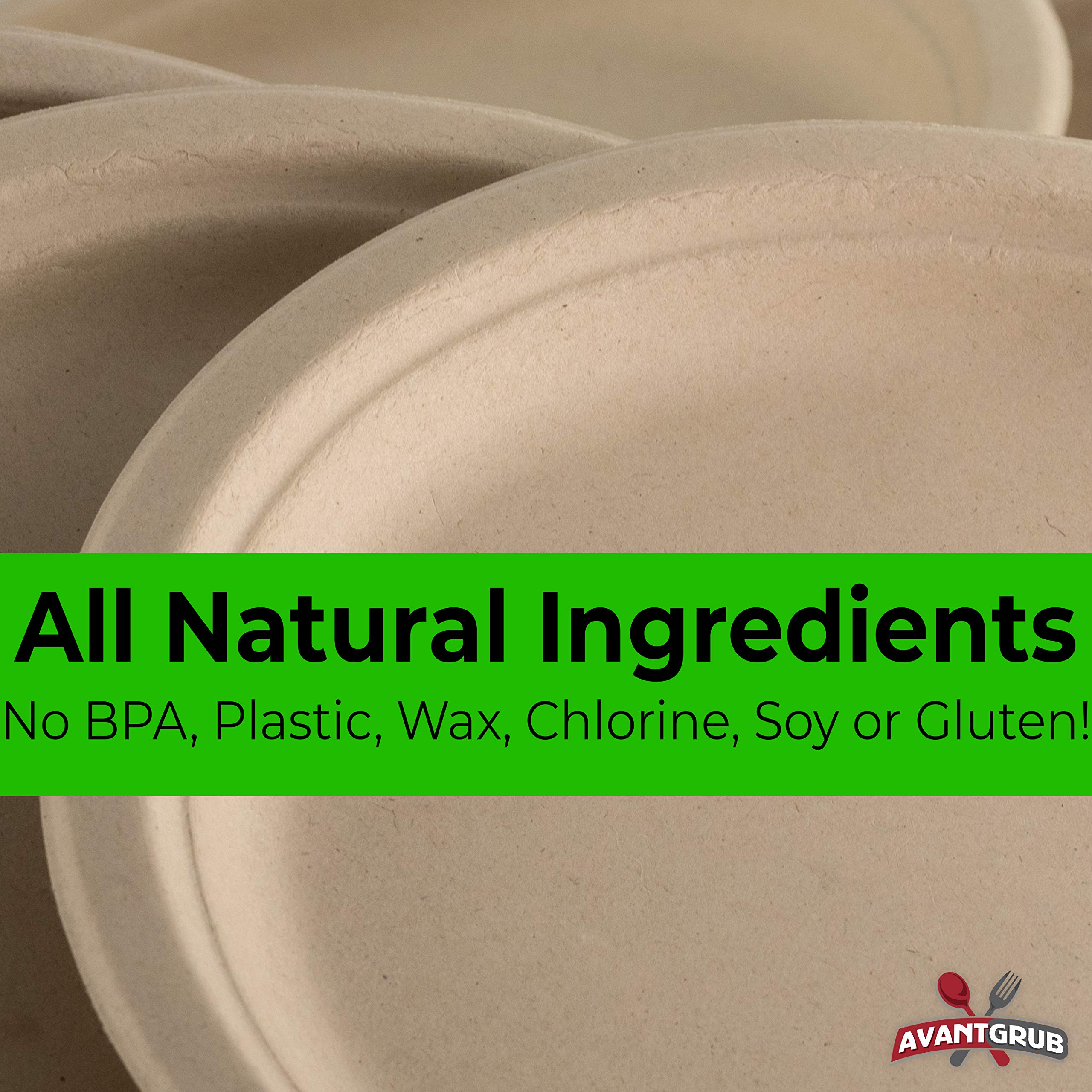 Avant Grub Pro-Grade, Biodegradable 10 Inch Plates. Bulk 100 Pk Great for Lunch, Dinner Parties, Potlucks. Disposable, Compostable Wheatstraw Paper Alternative. Sturdy, Soakproof, Microwave Safe