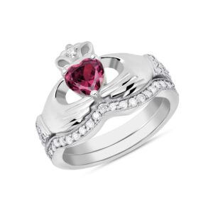 calirosejewelry sterling silver irish claddagh birthstone ring set july (size 6)