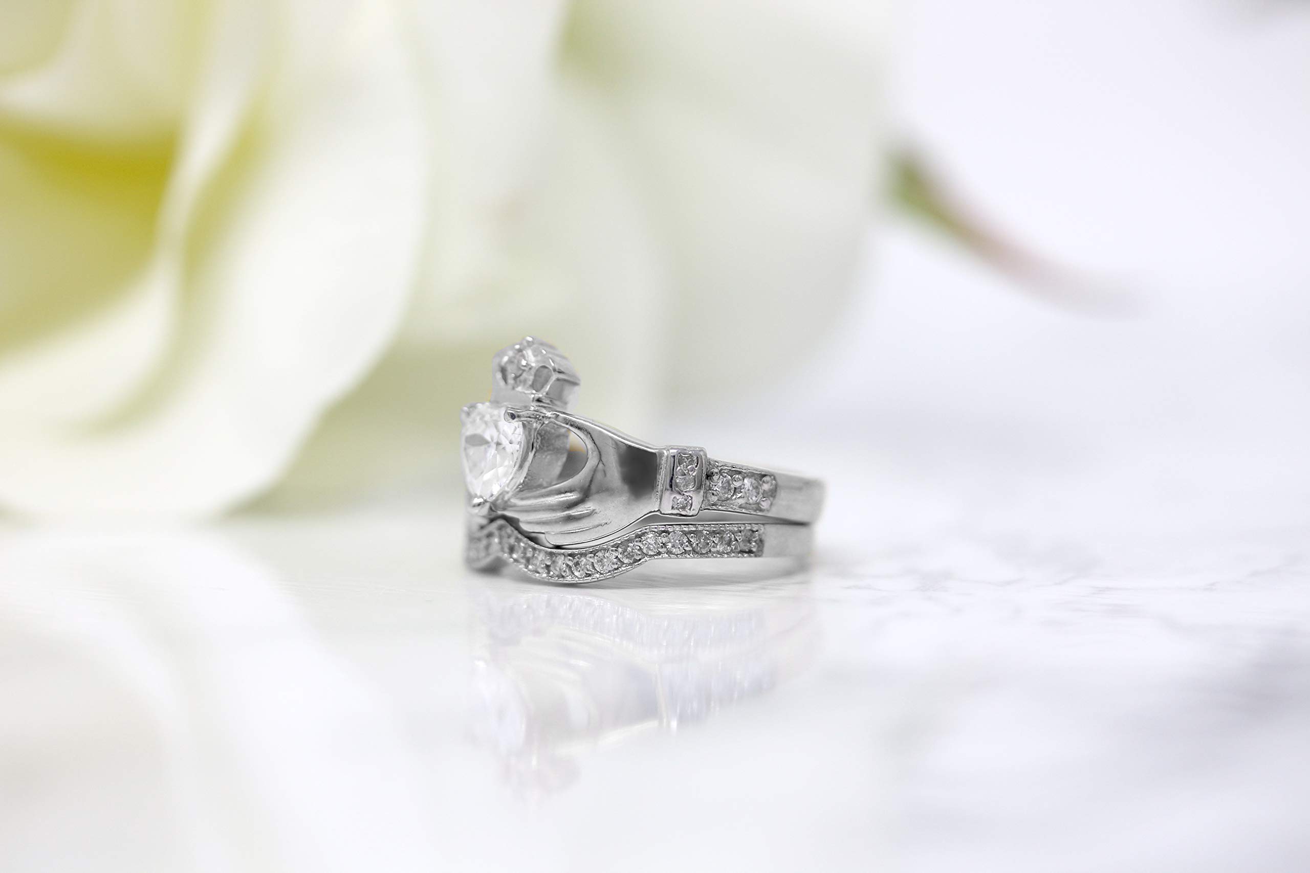 CaliRoseJewelry Sterling Silver Irish Claddagh Birthstone Ring Set July (Size 6)