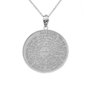 religious jewelry fine 14k white gold lord's prayer transcription medallion necklace size (s), 16"