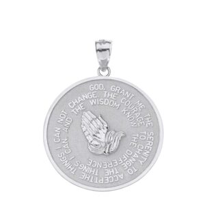 14k white gold serenity prayer with praying hands and lord's prayer medal pendant (s)