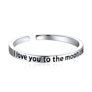 chicsilver sterling silver ring, engraved i love you to the moon and back eternity ring open adjustable rings for women men