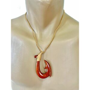 Zero Gravity Hawaii Hawaiian Jewelry Large Koa Wood Fish Hook Necklace