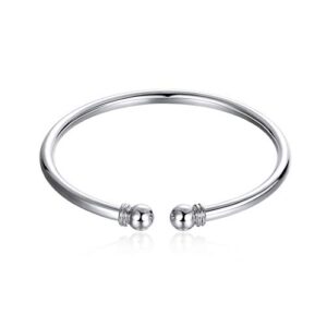 chicsilver 925 sterling silver bangle bracelet for women, fashion simple open bangles adjustable two bead cuff jewelry