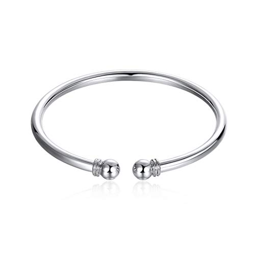 ChicSilver 925 Sterling Silver Bangle Bracelet for Women, Fashion Simple Open Bangles Adjustable Two Bead Cuff Jewelry