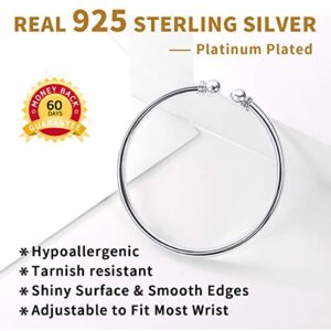 ChicSilver 925 Sterling Silver Bangle Bracelet for Women, Fashion Simple Open Bangles Adjustable Two Bead Cuff Jewelry