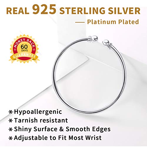 ChicSilver 925 Sterling Silver Bangle Bracelet for Women, Fashion Simple Open Bangles Adjustable Two Bead Cuff Jewelry