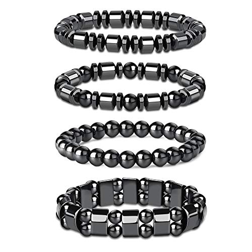 THUNARAZ 4Pcs Hematite Bracelet for Men Women Bangle Bracelet Magnetic Tiger Eye Bracelets