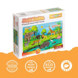 Jungle Safari Jigsaw Animal Puzzle, Floor Puzzles for Kids Ages 3-5, 4-8-10, Animal Games Kids Puzzle, Large Floor 54 Pieces Jigsaw Puzzles for Kids 36" x 24", Gifts for 4-10 Year Old Boys and Girls