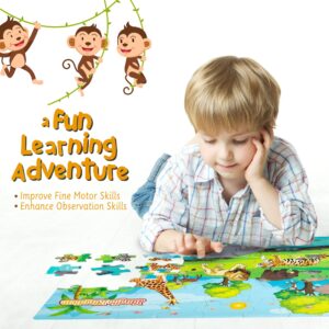 Jungle Safari Jigsaw Animal Puzzle, Floor Puzzles for Kids Ages 3-5, 4-8-10, Animal Games Kids Puzzle, Large Floor 54 Pieces Jigsaw Puzzles for Kids 36" x 24", Gifts for 4-10 Year Old Boys and Girls