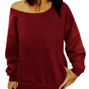 lymanchi Women Off Shoulder Sweatshirt Wide Neck Long Sleeve Slouchy Pullover Top 107 Wine Red 2X