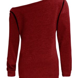 lymanchi Women Off Shoulder Sweatshirt Wide Neck Long Sleeve Slouchy Pullover Top 107 Wine Red 2X