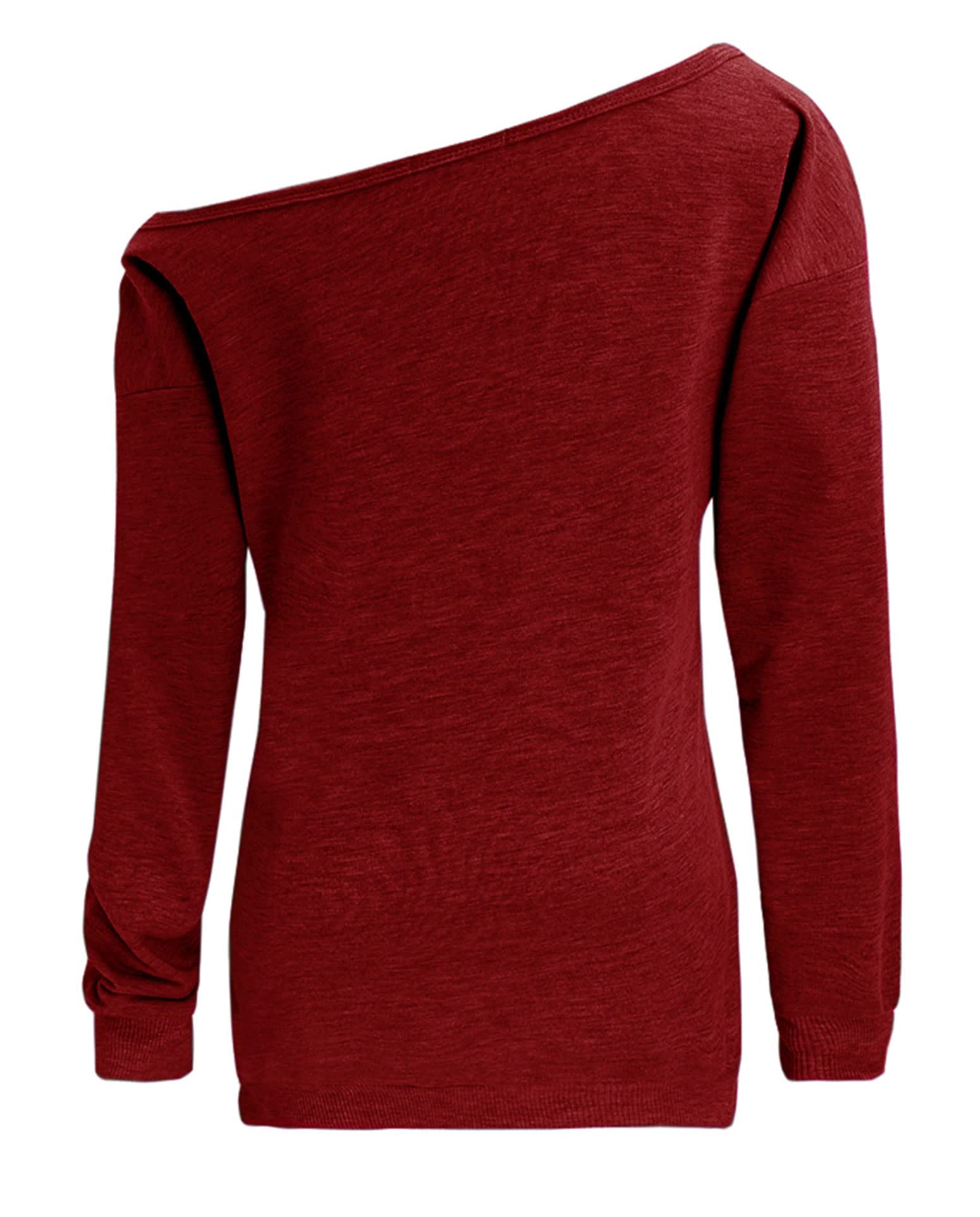 lymanchi Women Off Shoulder Sweatshirt Wide Neck Long Sleeve Slouchy Pullover Top 107 Wine Red 2X