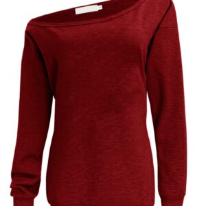 lymanchi Women Off Shoulder Sweatshirt Wide Neck Long Sleeve Slouchy Pullover Top 107 Wine Red 2X