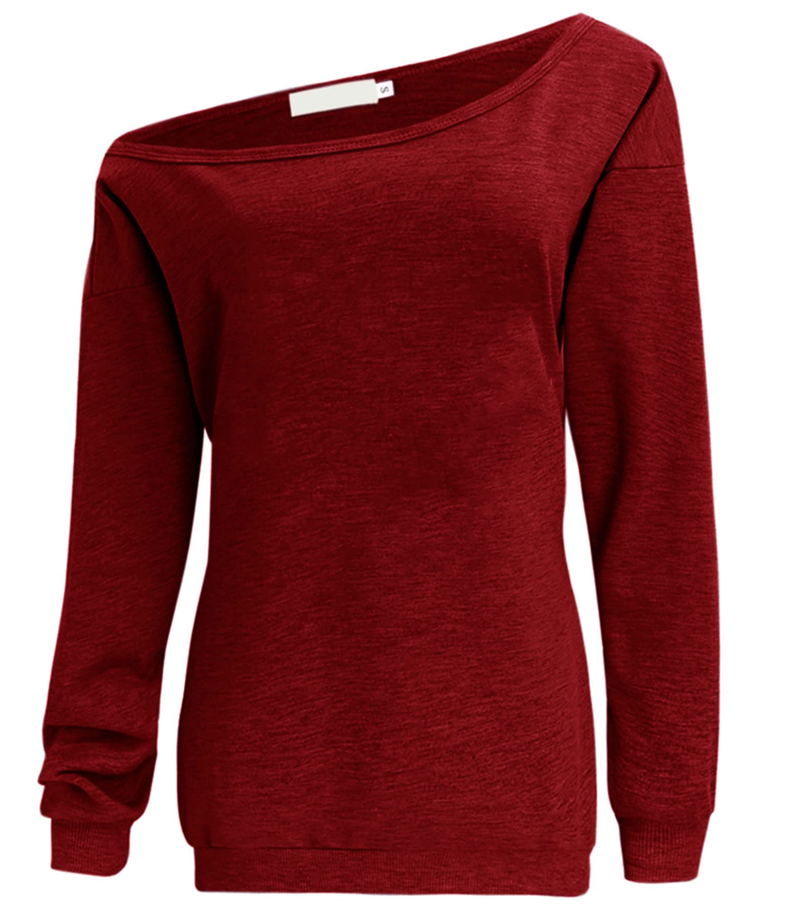 lymanchi Women Off Shoulder Sweatshirt Wide Neck Long Sleeve Slouchy Pullover Top 107 Wine Red 2X