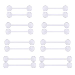 d.bella 16pcs 14g clear bioflex flexible acrylic straight tongue rings barbells nipple ring retainer piercing 12mm 14mm 16mm 19mm