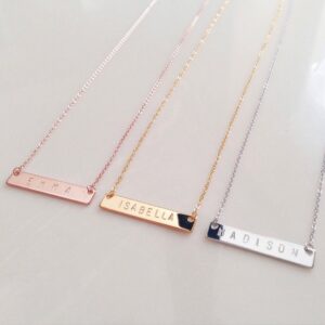 LONAGO Personalized Bar Necklace Engraved Name Bar Pendant Necklace