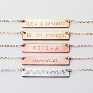 LONAGO Personalized Bar Necklace Engraved Name Bar Pendant Necklace