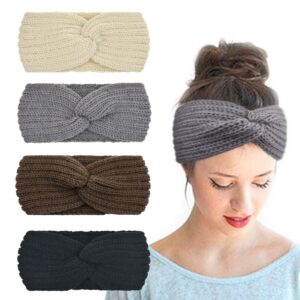 dreshow winter wide headbands for women crochet turban knitted ear warmer thick headband crochet bow twist head wraps winter accessories