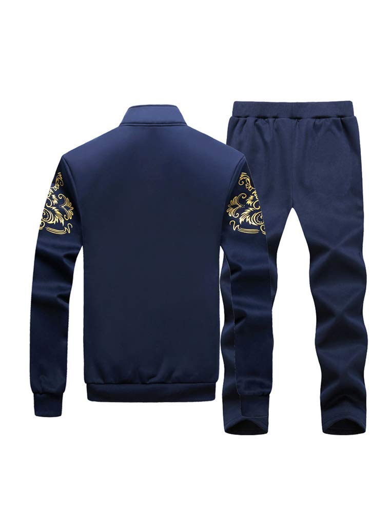 PASOK Men's Casual Tracksuit Full Zip Running Jogging Athletic Sports Jacket And Pants Set Blue L