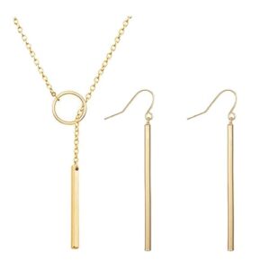 dcfywl731 minimal dainty gold plated dangle earrings layered bar pendant neckalce gold long y-necklace gold earrings and necklaces set delicate lariat chain jewelry for women