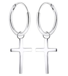 yl cross hoop earrings 925 sterling silver polished circle endless earrings 15mm dangle hoops diameter jewelry