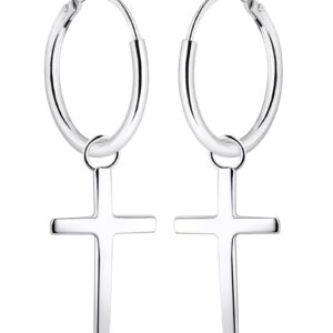 YL Cross Hoop Earrings 925 Sterling Silver Polished Circle Endless Earrings 15mm Dangle Hoops Diameter Jewelry