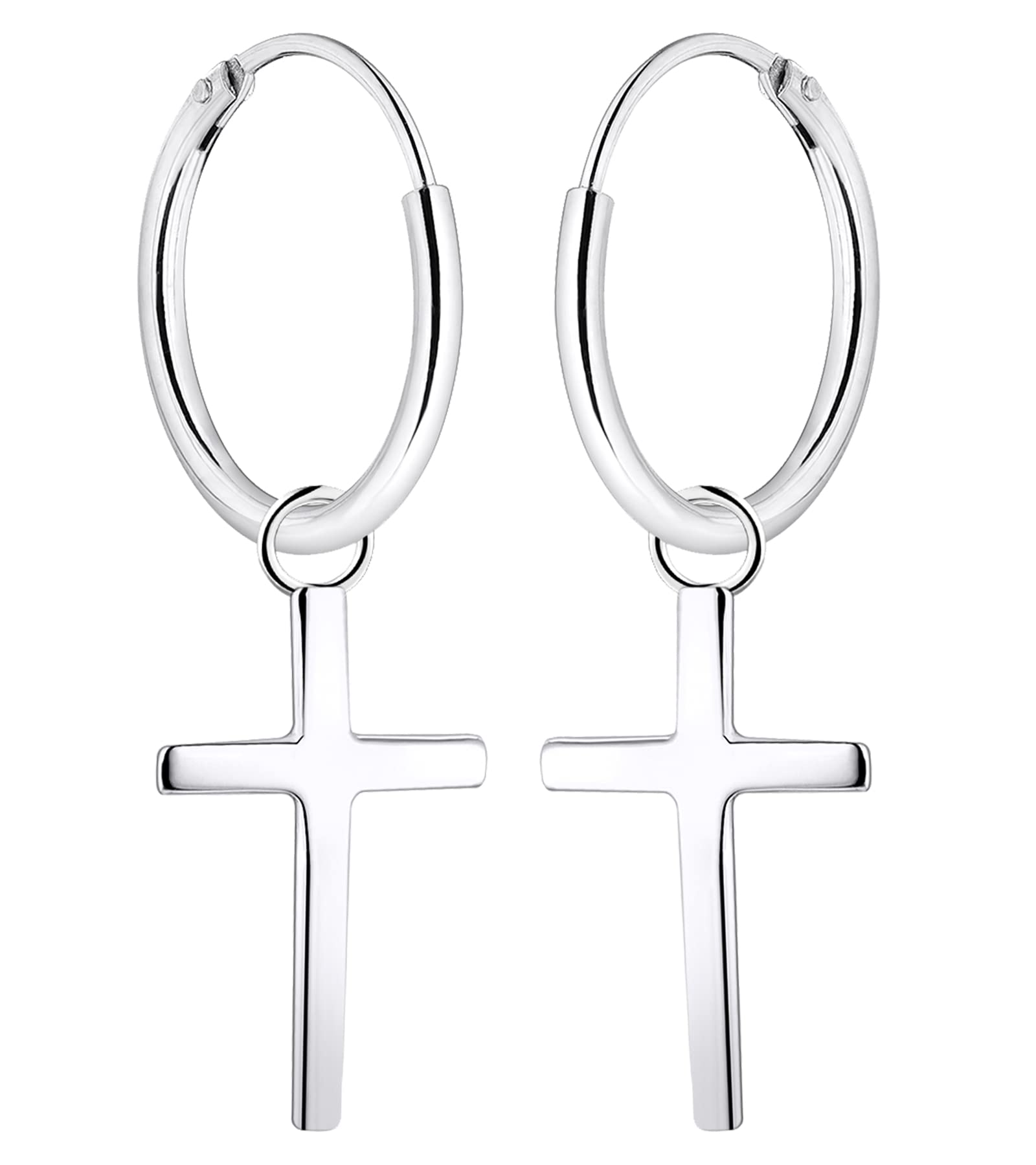 YL Cross Hoop Earrings 925 Sterling Silver Polished Circle Endless Earrings 15mm Dangle Hoops Diameter Jewelry