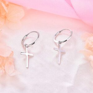 YL Cross Hoop Earrings 925 Sterling Silver Polished Circle Endless Earrings 15mm Dangle Hoops Diameter Jewelry