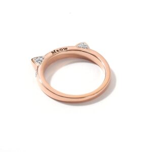 DZON 10k Rose Gold 1/10CT TDW Round Diamond Accent Cat Ears Ladies Fashion Ring Love Gift for Women (I-J,I2)