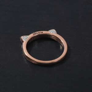 DZON 10k Rose Gold 1/10CT TDW Round Diamond Accent Cat Ears Ladies Fashion Ring Love Gift for Women (I-J,I2)