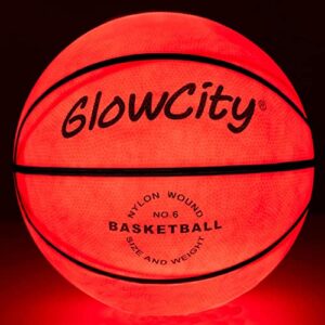 glowcity led light-up basketball – size 6, 28.5-inch, official size women’s basketball, good for pre-teens too – impact activated glow-in-the-dark, nylon wound durability, batteries included