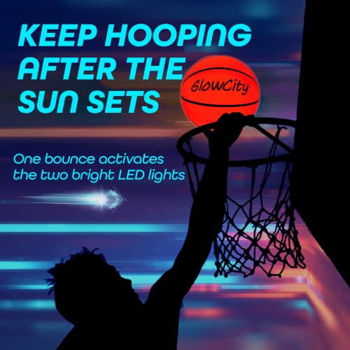 GlowCity LED Light-Up Basketball – Size 6, 28.5-inch, Official Size Women’s Basketball, Good for Pre-Teens Too – Impact Activated Glow-in-The-Dark, Nylon Wound Durability, Batteries Included