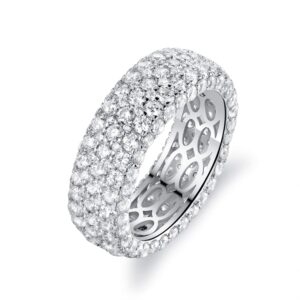 barzel 18k white gold plated wide wedding band cubic zirconia eternity ring for women (silver, 7)