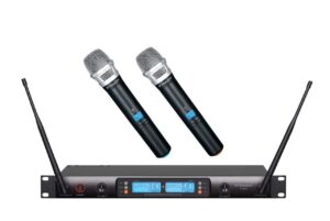 gtd audio 2x100 adjustable channels uhf wireless cordless handheld microphone mic system ideal for church, karaoke, dj party, range 400 ft,