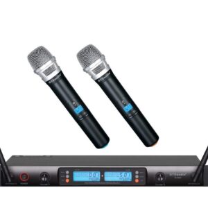 GTD Audio 2x100 Adjustable Channels UHF Wireless Cordless Handheld Microphone Mic System Ideal for Church, Karaoke, Dj Party, Range 400 ft,