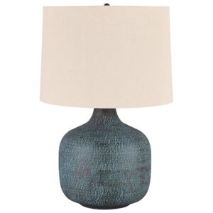 signature design by ashley malthace 24.5" metal accent table lamp, beige, copper, blue & bronze