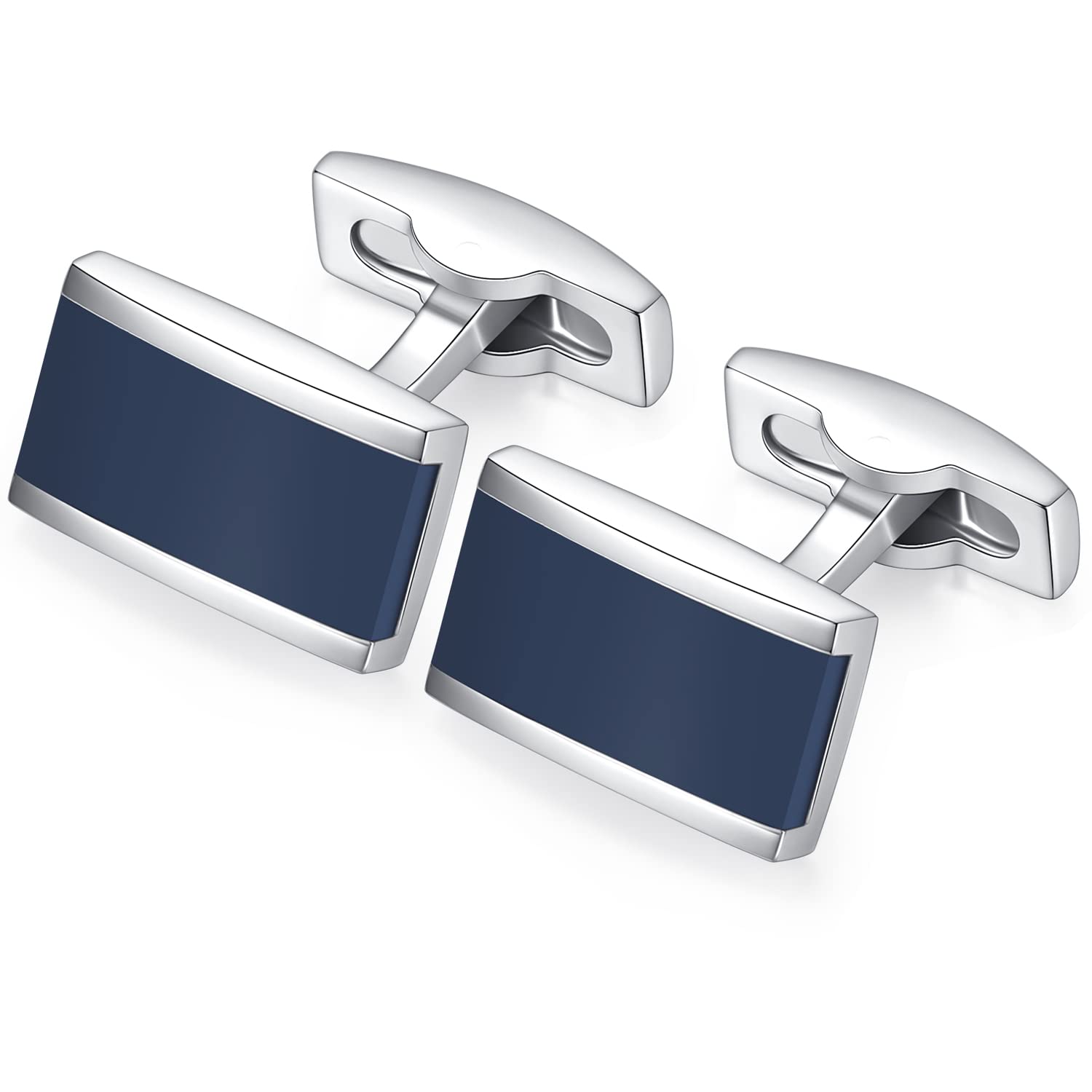 HONEY BEAR Cufflinks Mens Shirt Rectangle Stainless Steel Business Wedding Gift Navy Blue