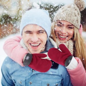 Couple Lovers Winter Thicken Warm Glove Sweethearts Christmas Couples Mittens 3pcs Gloves, Red, Medium