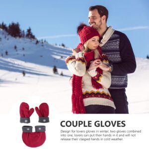 Couple Lovers Winter Thicken Warm Glove Sweethearts Christmas Couples Mittens 3pcs Gloves, Red, Medium